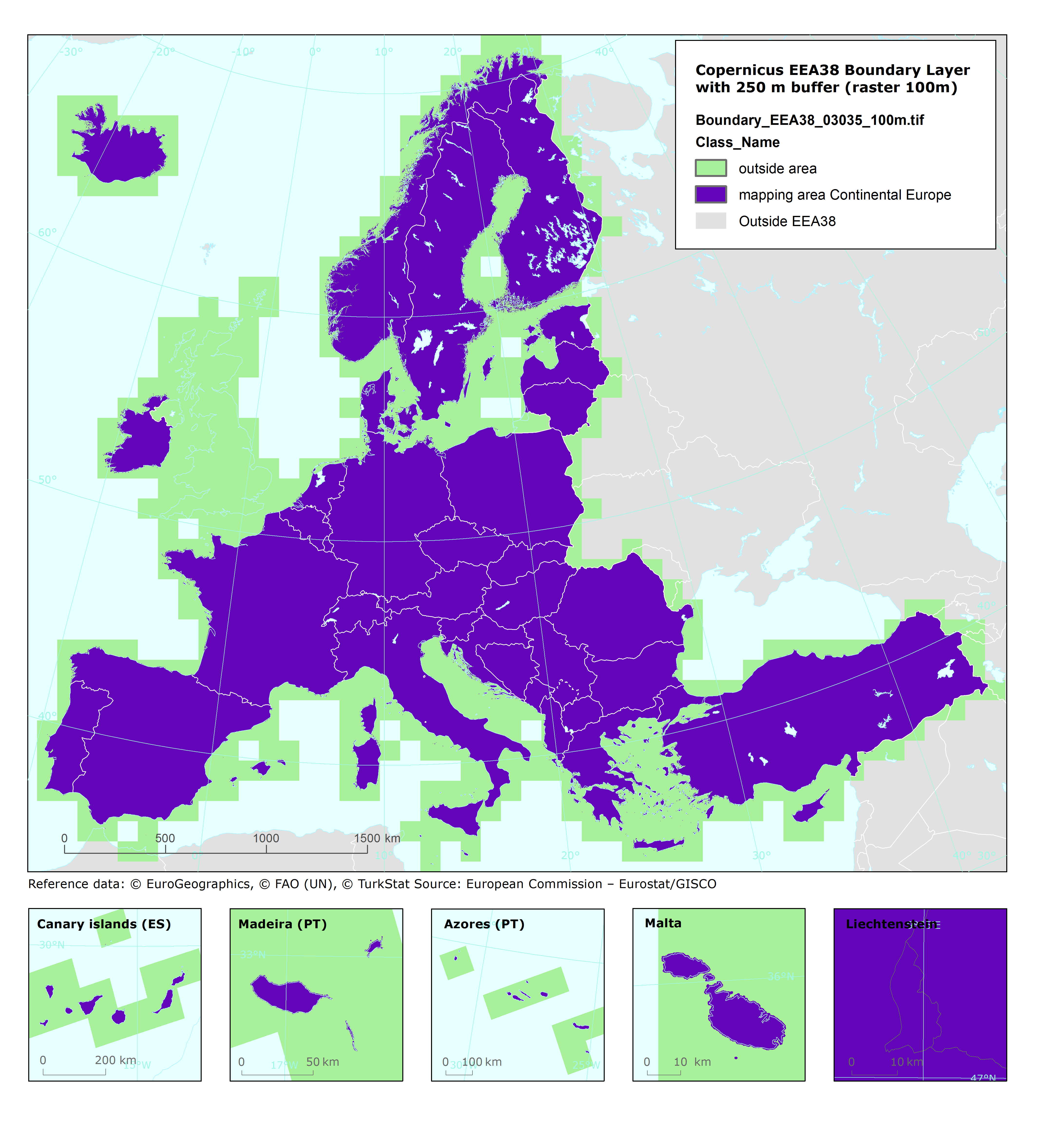 Copernicus EEA38 Boundary Layer with 250 m buffer (raster 100m ...