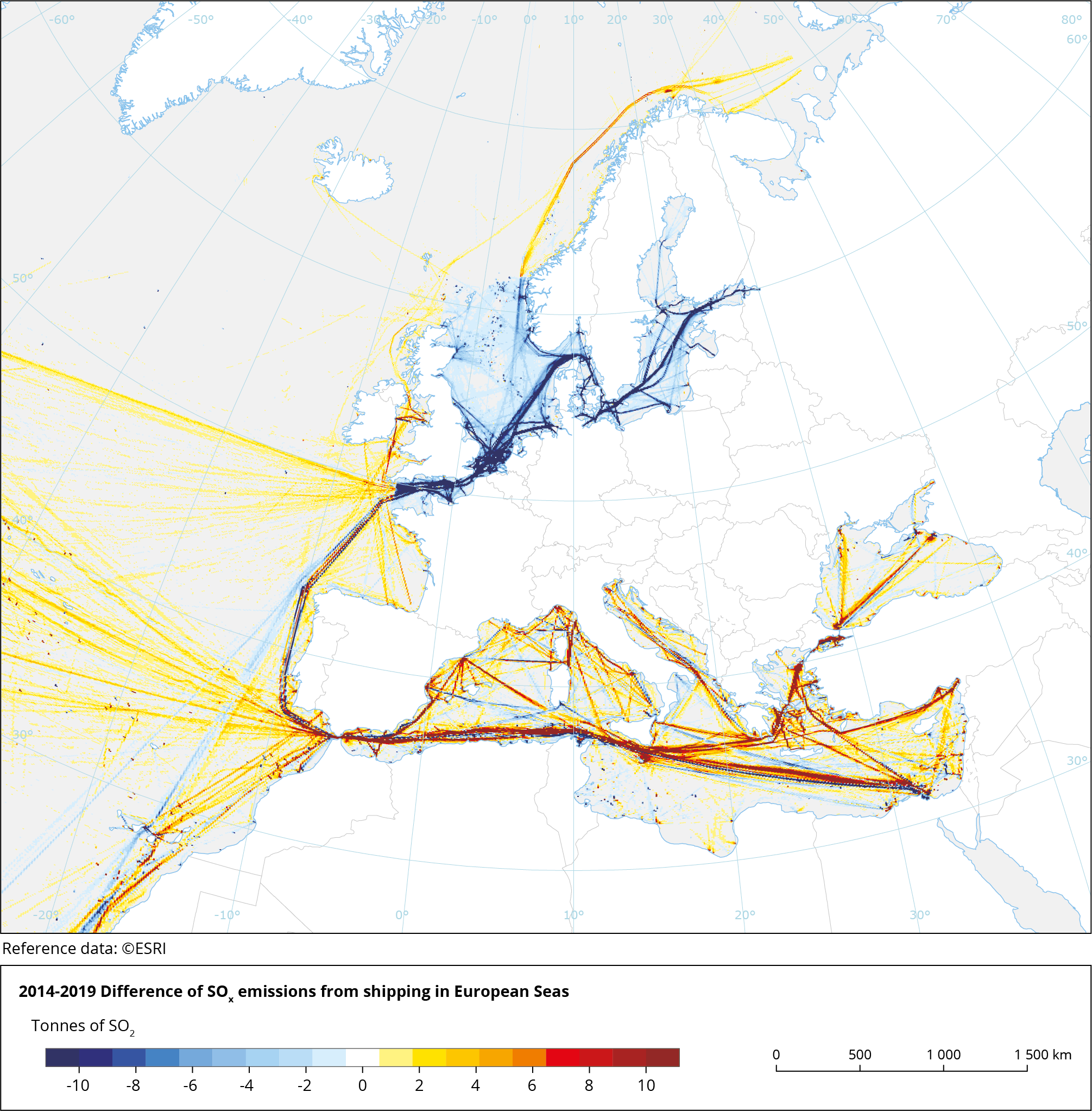 Emissions in European shipping areas