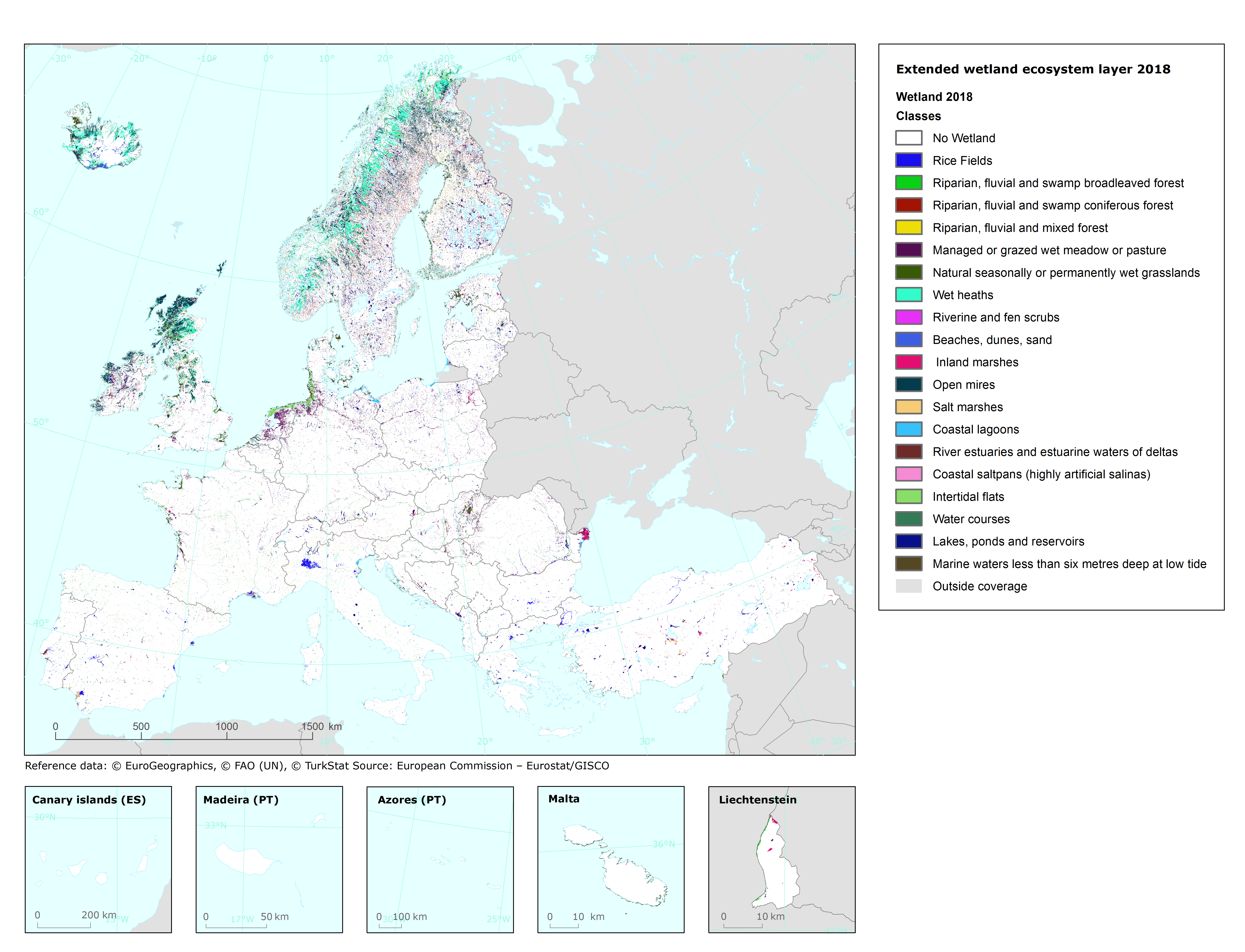 Extended wetland ecosystem layer 2018 (raster 100m) version 1, Jul. 2021